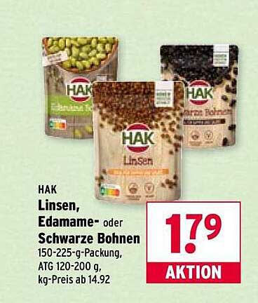 Hak Linsen, Edamame- Oder Schwarze Bohnen 150-225 G - Aktion Angebot ...