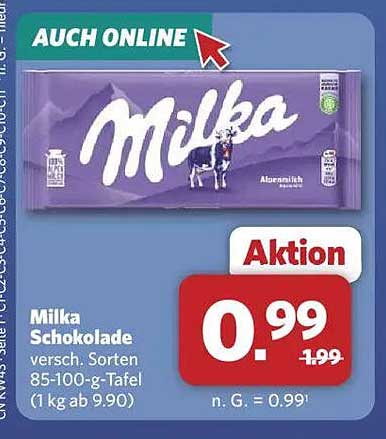 Milka Schokolade Verschiedene Sorten 85-100-G-Tafel Angebot bei Combi ...