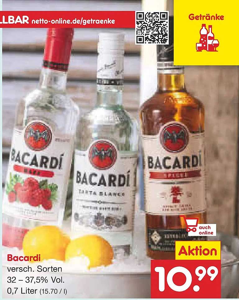 Bacardi Verschieden. Sorten 32 – 37,5% Vol. 0,7 Liter Angebot bei Netto ...
