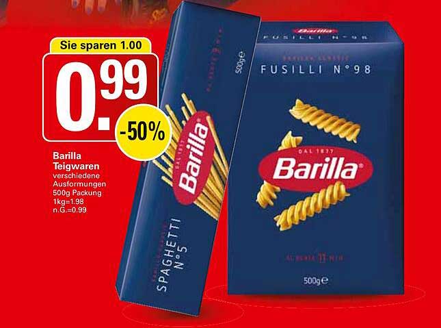 Barilla Teigwaren Verschiedene Ausführungen 500G Packung Angebot bei ...