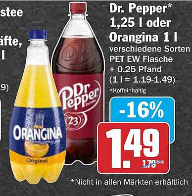 Dr. Pepper* 1,25 L Oder Orangina 1 L Verschiedene Sorten Angebot bei ...