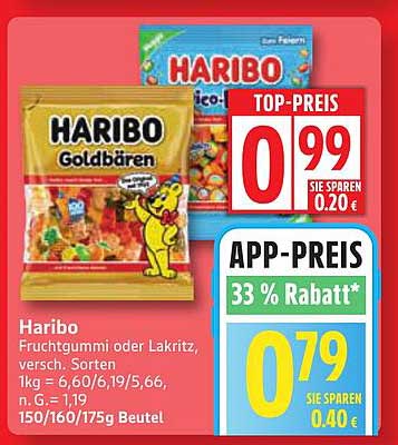 Haribo Fruchtgummi Oder Lakritz, Versch. Sorten Angebot bei Edeka ...
