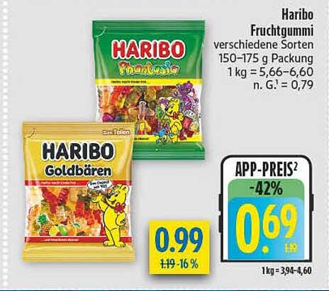Haribo Fruchtgummi Verschiedene Sorten 150-175 G Packung Angebot bei ...