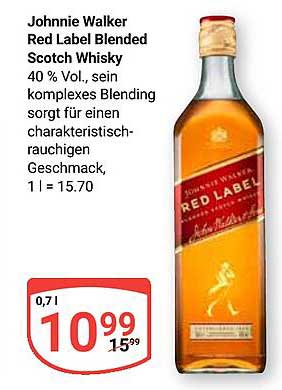 Johnnie Walker Red Label Blended Scotch Whisky 40% Vol. 0,7L Flasche ...