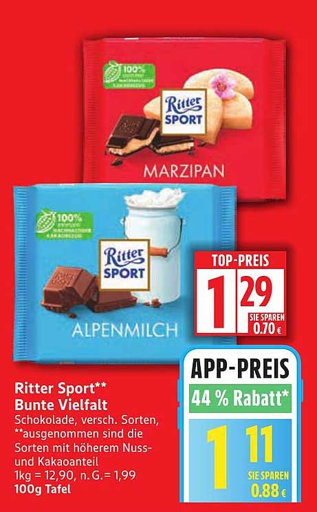 Ritter Sport Bunte Vielfalt Schokolade Angebot bei Simmel - ProspektGuru.de