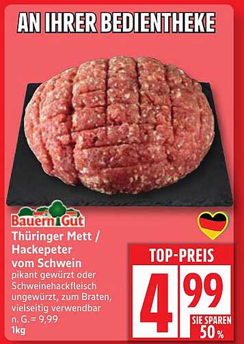 Thüringer Mett / Hackepeter Vom Schwein Pikant Gewürzt Oder ...