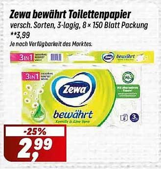 Zewa Toilettenpapier Smart 3-Lagig Oder 4-Lagig Versch. Sorten 4X 300/ ...