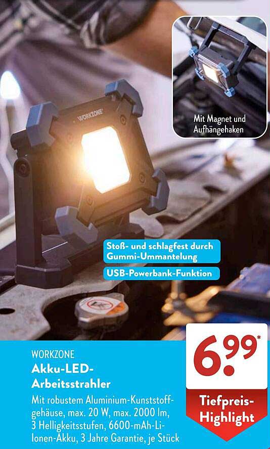 Workzone Akku-Led-Arbeitsstrahler Angebot bei Aldi Süd
