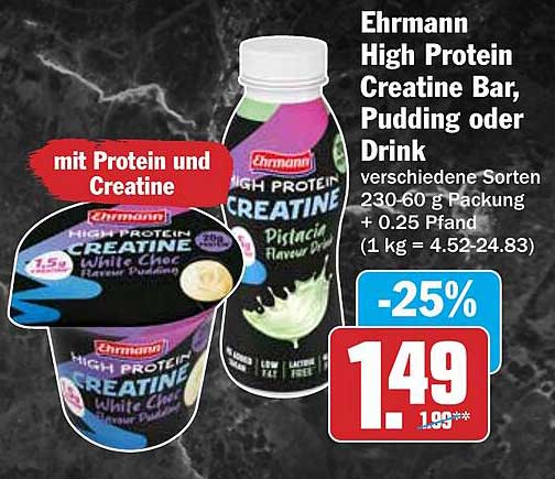 Ehrmann High Protein Creatine Bar, Pudding Oder Drink Verschiedene ...