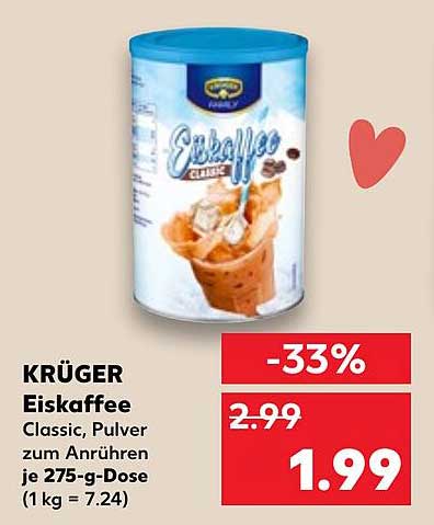 Krüger Eiskaffee Classic, Pulver Zum Anrühren Je 275-G-Dose Angebot bei ...