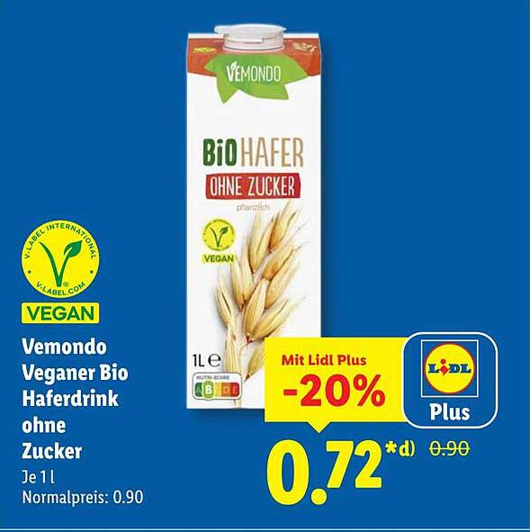 Vemondo No Milk Veganer Haferdrink 3,5% Fett Je 1 L Angebot bei Lidl ...