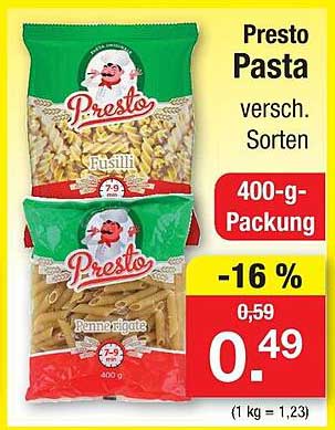 Presto Pasta Versch. Sorten 400-G-Packung Angebot bei Zimmermann ...