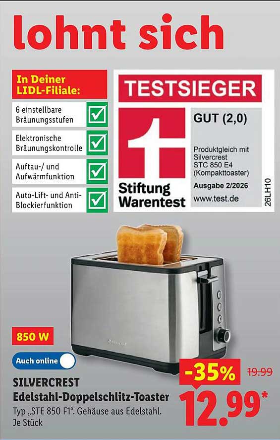 Silvercrest Edelstahlt-Doppelschlitz-Toaster Typ „Ste 850 F1“: Gehäuse ...
