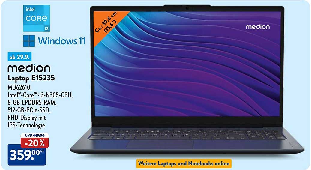 Medion Laptop E15235 Angebot bei Aldi Nord