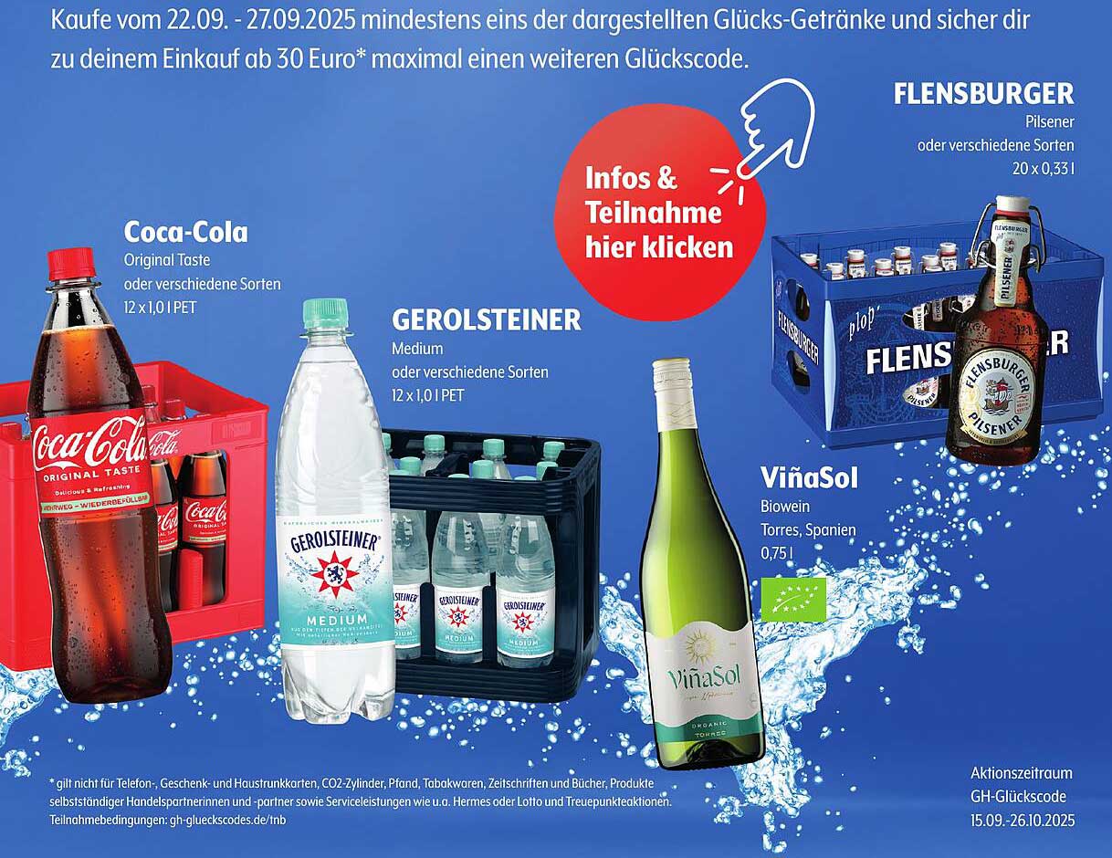 Trink & Spare Angebot: Glücks-Getränke Von Coca-Cola, Gerolsteiner, Flensburger Und Viñasol ...