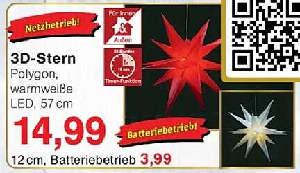 3D-Stern Polygon, Warmweiße Led, 57 Cm Angebot bei Jawoll - ProspektGuru.de