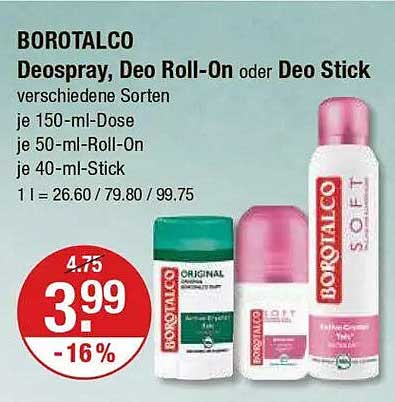 Borotalco Deospray, Deo Roll-On Oder Deo Stick - Verschiedene Sorten ...