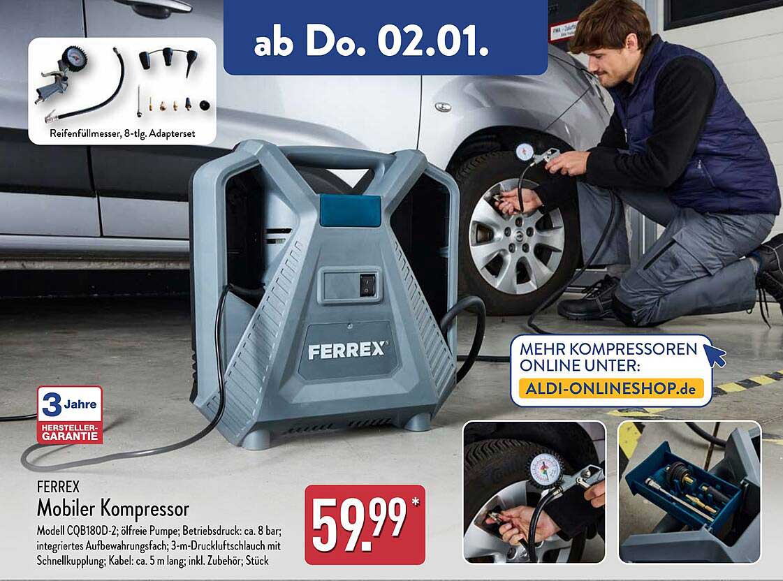 Ferrex Mobiler Kompressor Angebot bei Aldi Nord