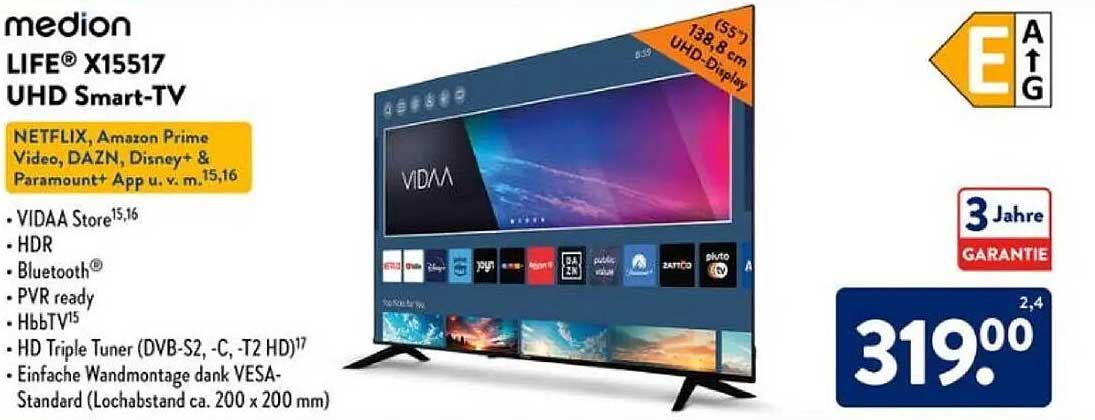 Medion Life® X15517 Uhd Smart-Tv Angebot bei Aldi Süd