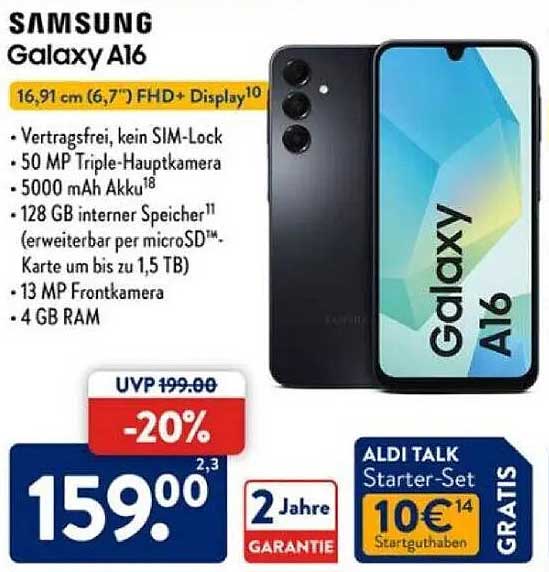 Samsung Galaxy A16 Angebot bei Aldi Süd - ProspektGuru.de