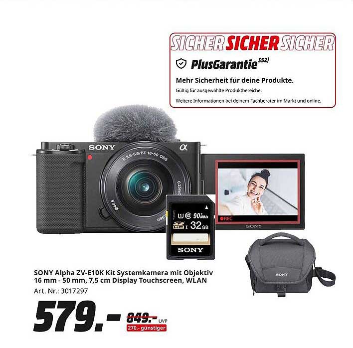 Sony Alpha Zv-E10K Kit Systemkamera Mit Objektiv 16 Mm - 50 Mm, 7,5 Cm ...