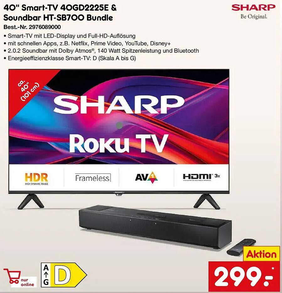 40" Smart-Tv 40Gd222Se & Soundbar Ht-Sb700 Bundle Angebot bei Netto ...