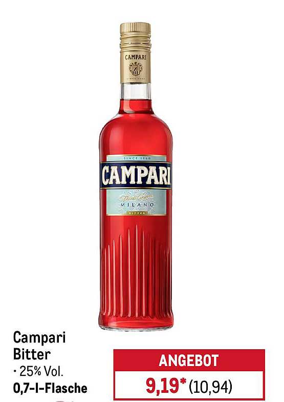 Campari Bitter • 25% Vol. 0,7-L-Flasche Angebot bei METRO - ProspektGuru.de
