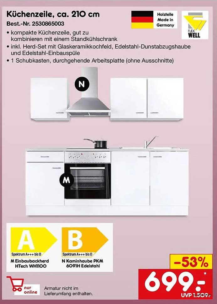 Küchenzeile, Ca. 210 Cm Angebot bei Netto Marken-Discount - ProspektGuru.de