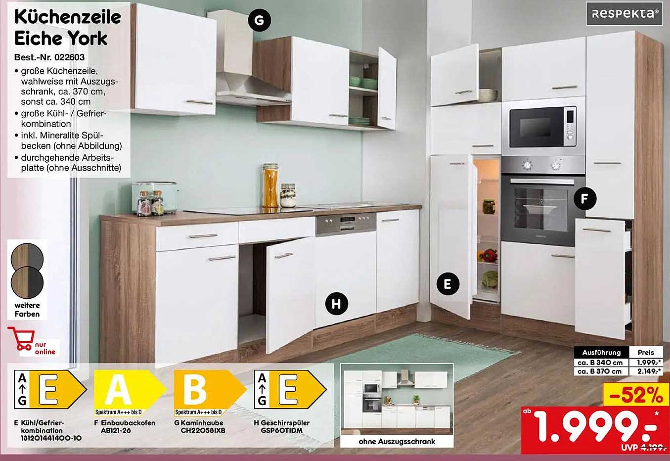 Küchenzeile Eiche York Angebot bei Netto Marken-Discount - ProspektGuru.de