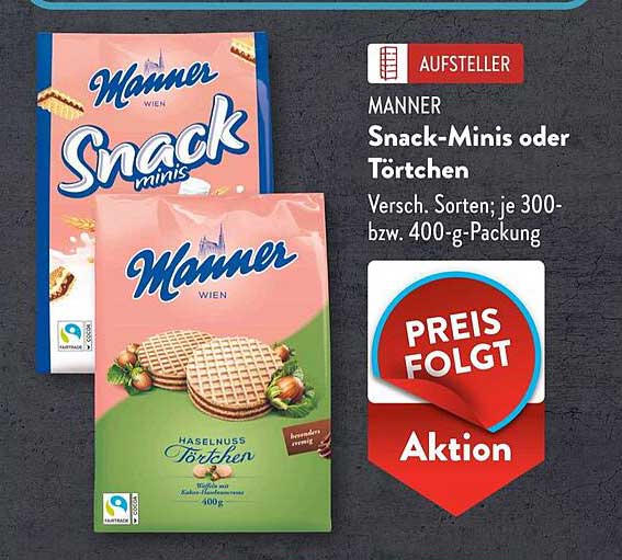 Manner Snack-Minisy Oder Törtchen Angebot bei Aldi Süd - ProspektGuru.de