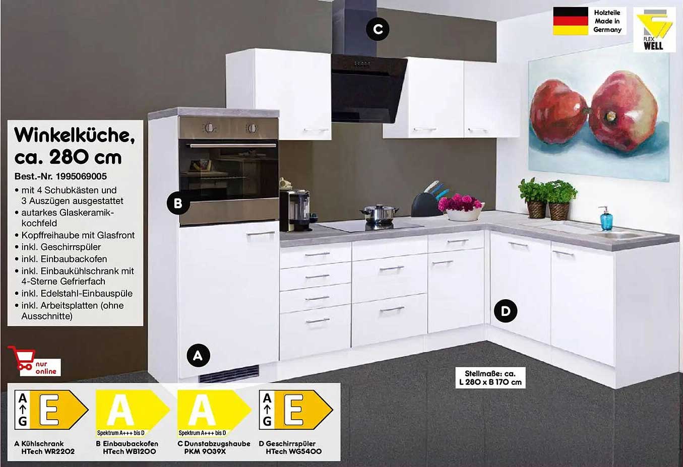 Winkelküche, Ca. 280 Cm Angebot bei Netto Marken-Discount - ProspektGuru.de