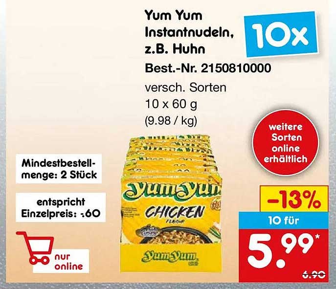Yum Yum Instantnudeln, Z.b. Huhn Angebot bei Netto Marken-Discount ...