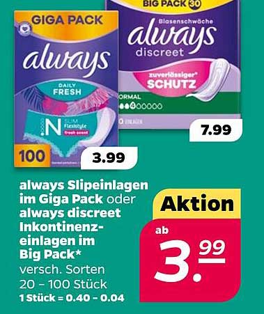 Always Slipeinlagen Im Giga Pack Oder Always Discreet Inkontinenz ...
