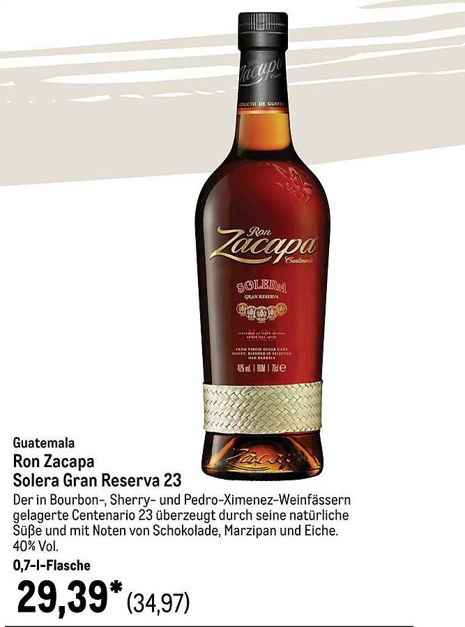 Ron Zacapa Solera Gran Reserva 23 Angebot bei METRO - ProspektGuru.de