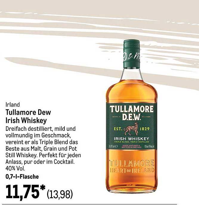 Tullamore Dew Irish Whiskey 40 % Vol. Oder Honey 35% Vol. 0,7 L Angebot ...