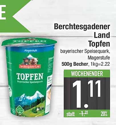 Berchtesgadener Land Topfen Bayerischer Speisequark, Magerstufe Angebot ...