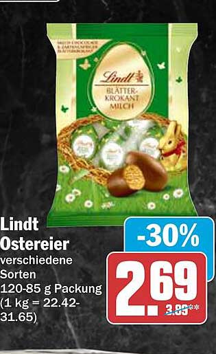 Lindt Ostereier Verschiedene Sorten Angebot bei Hit - ProspektGuru.de
