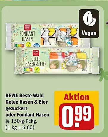 Rewe Beste Wahl Gelee Hasen & Eier Gezuckert Oder Fondant Hasen Angebot ...