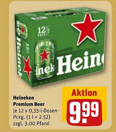 Heineken Premium Beer, 12 X 0,33 L Dosen Angebot bei REWE - ProspektGuru.de