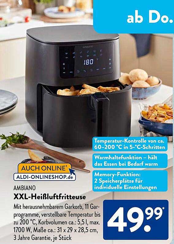Ambiano Xxl-Heißluftfritteuse Angebot bei Aldi Süd