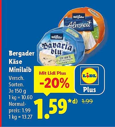 Bergader Käse Minilaib Angebot bei Lidl - ProspektGuru.de