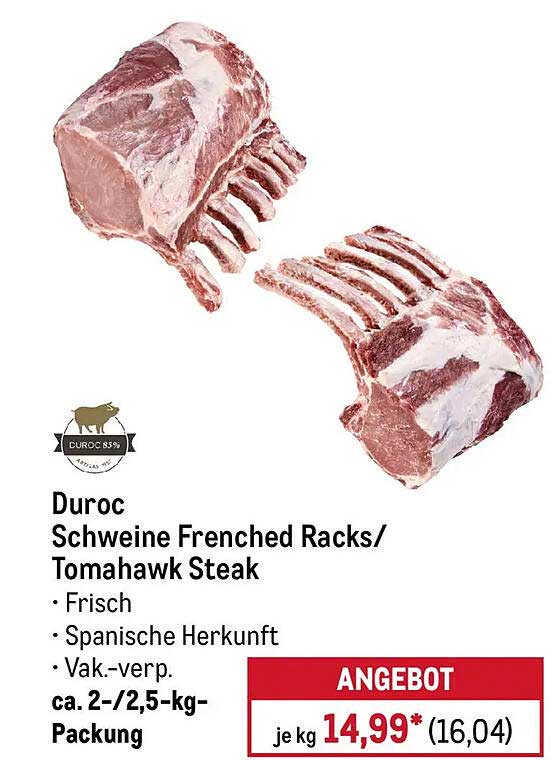 Duroc Schweine Frenched Racks/ Tomahawk Steak Angebot bei METRO ...