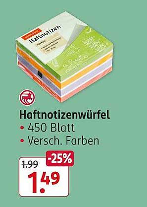 Haftnotizenwürfel • 450 Blatt • Versch. Farben Angebot bei Rossmann ...