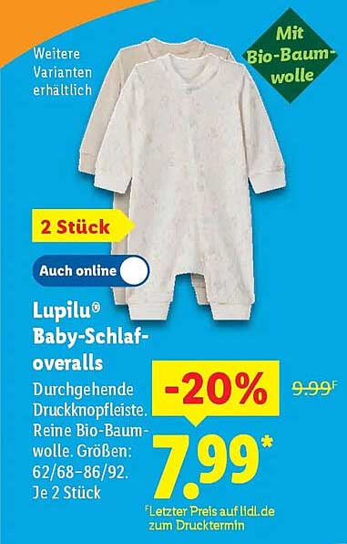Lupilu® Baby-Schlafoveralls Angebot bei Lidl - ProspektGuru.de
