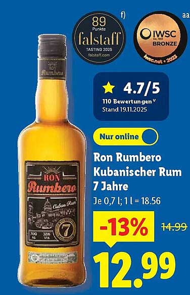 Ron Rumboro Kubanischer Rum 7 Jahre Angebot bei Lidl - ProspektGuru.de