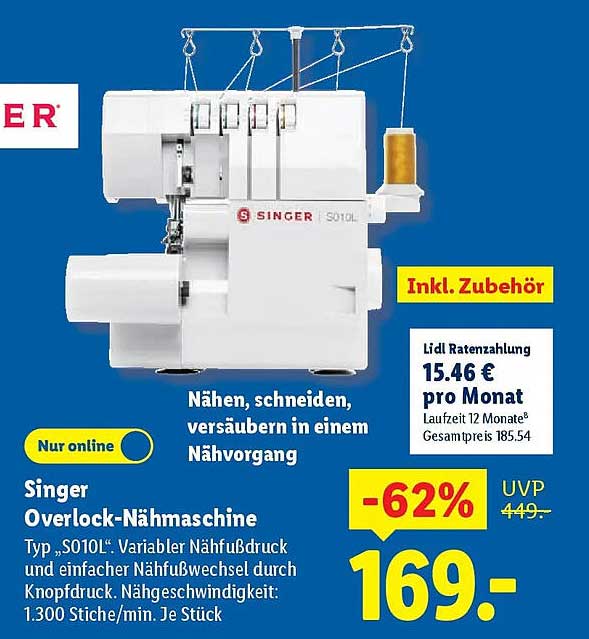 Singer Overlock-Nähmaschine Typ „S010L“. Nähen, Schneiden, Versäubern ...