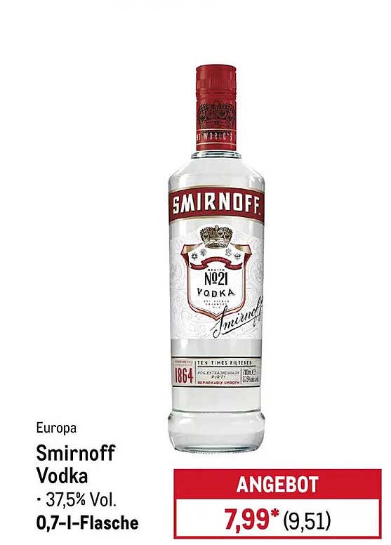 Smirnoff Vodka • 37,5% Vol. 0,7-L-Flasche Angebot bei METRO ...
