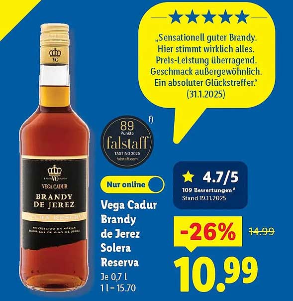 Vega Cadur Brandy De Jerez Solera Reserva Angebot bei Lidl ...