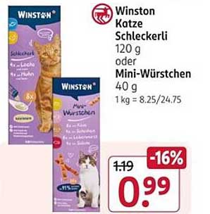 Winston Katze Schleckerli 120 G Oder Mini-Würstchen 40 G Angebot bei ...