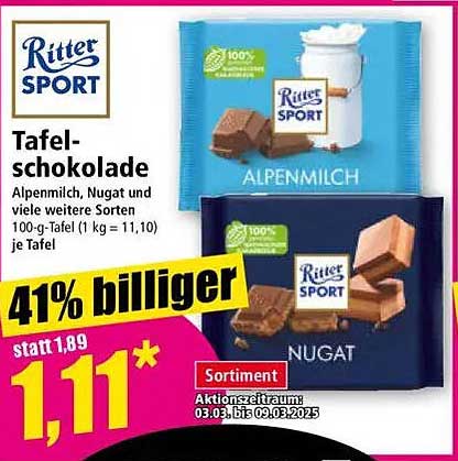 Ritter Sport Tafel-Schokolade Angebot bei Norma